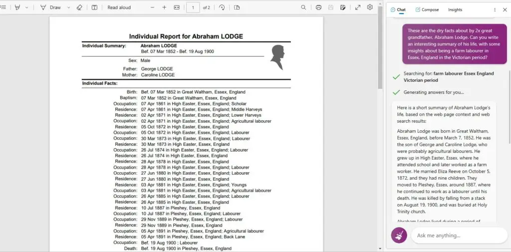 How to use Bing AI as your Free Genealogy PA - Bespoke Genealogy
